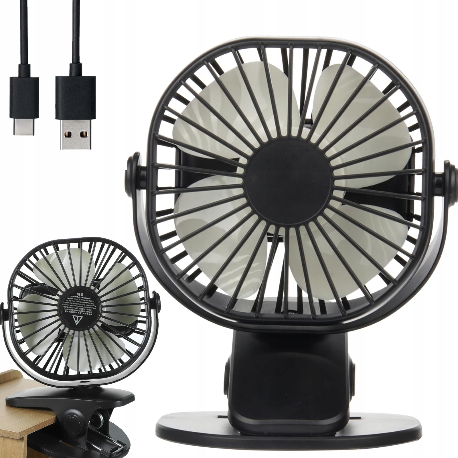 WIATRAK WENTYLATOR PRZENOŚNY BIURKOWY STOŁOWY USB CICHY 3 PRĘDKOŚCI ...