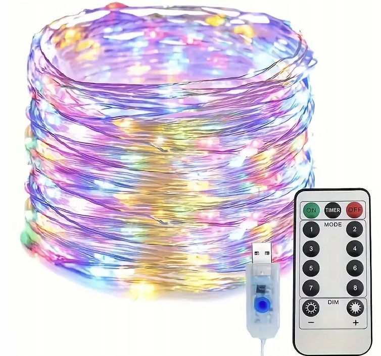 Lampki LED USB 20m 200 LED Multikolor z pilotem do dekoracji wnętrz ...