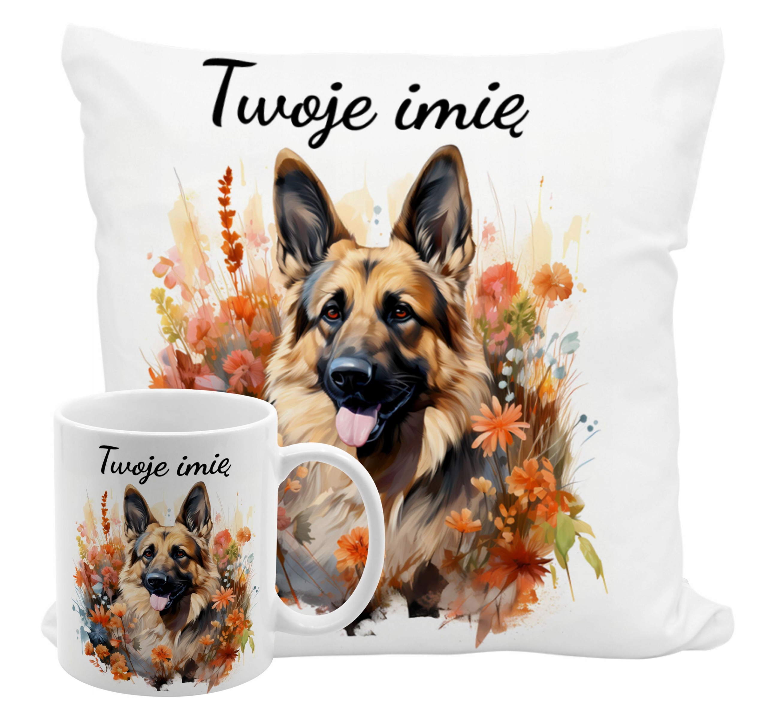 KUBEK PODUSZKA ZESTAW PIES PIESEK RASA OWCZAREK NIEMIECKI 14566636012 ...
