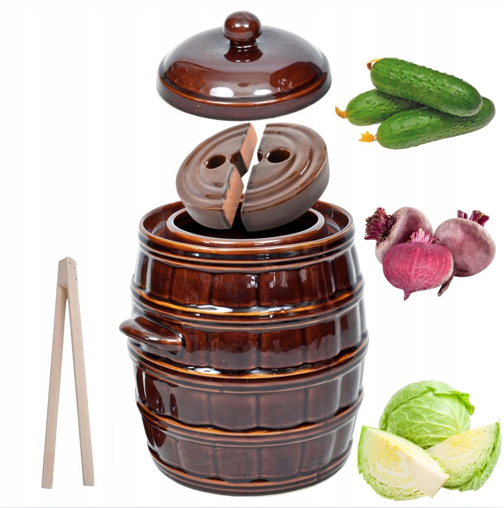 BECZKA + KOŁNIERZ DO OGÓRKÓW KAPUSTY KRYSTYNKA 8 L KAMIEŃ + SZCZYPCE (5906506946376) • Cena ...