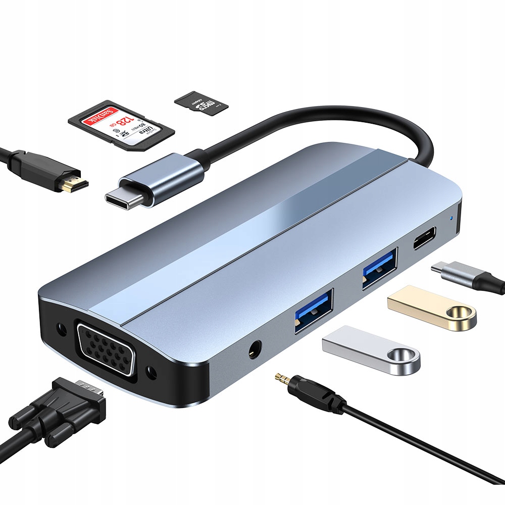 USB C HUB typC 3.1 Thunderbolt 3 HDMI 4K VGA SD TF - Sklep, Opinie, Cena w Allegro