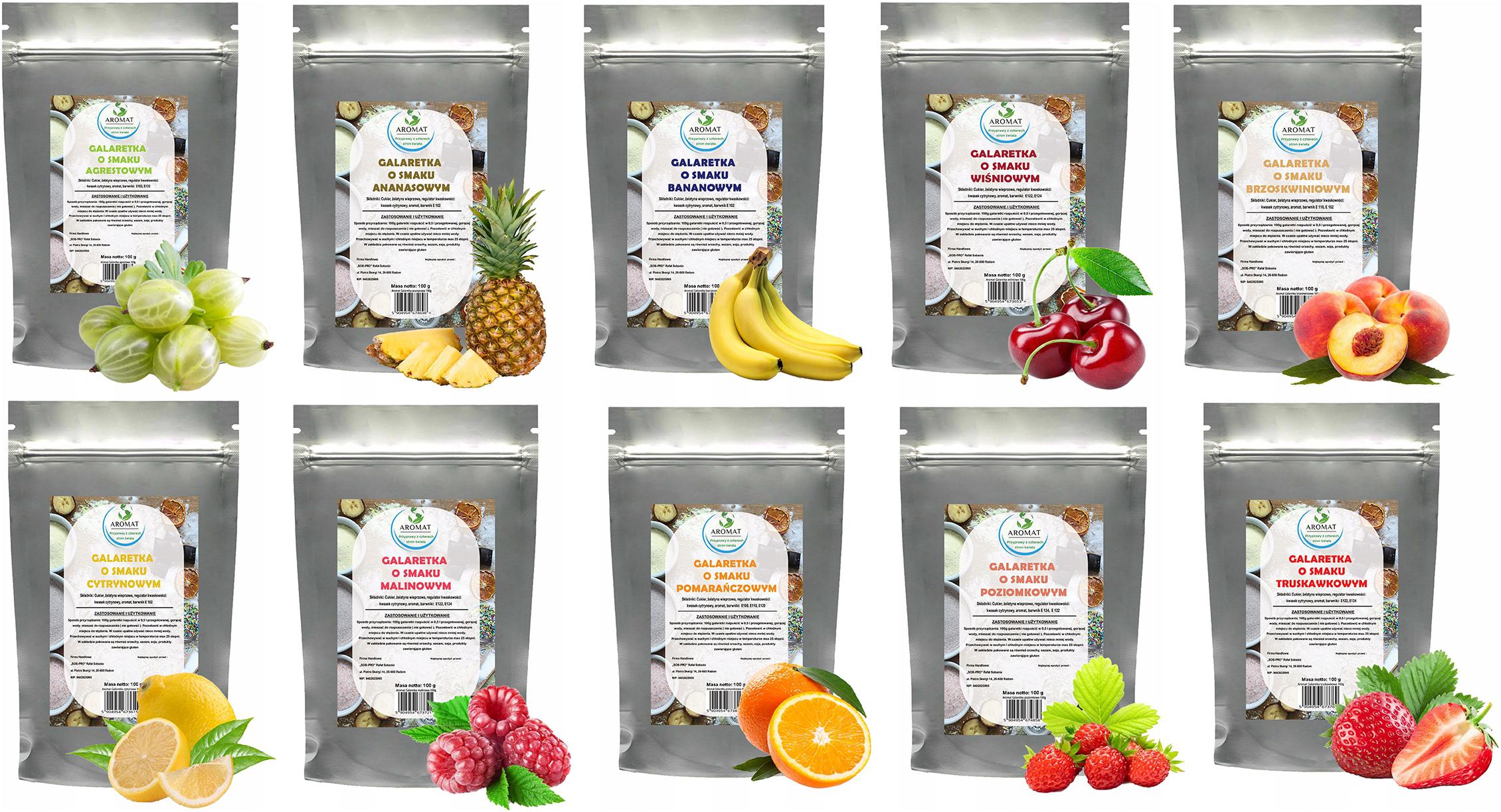 ZESTAW GALARETEK 10X100G - 10 SMAKÓW , ZDROWY DESER , DO WYPIEKÓW MIX ...