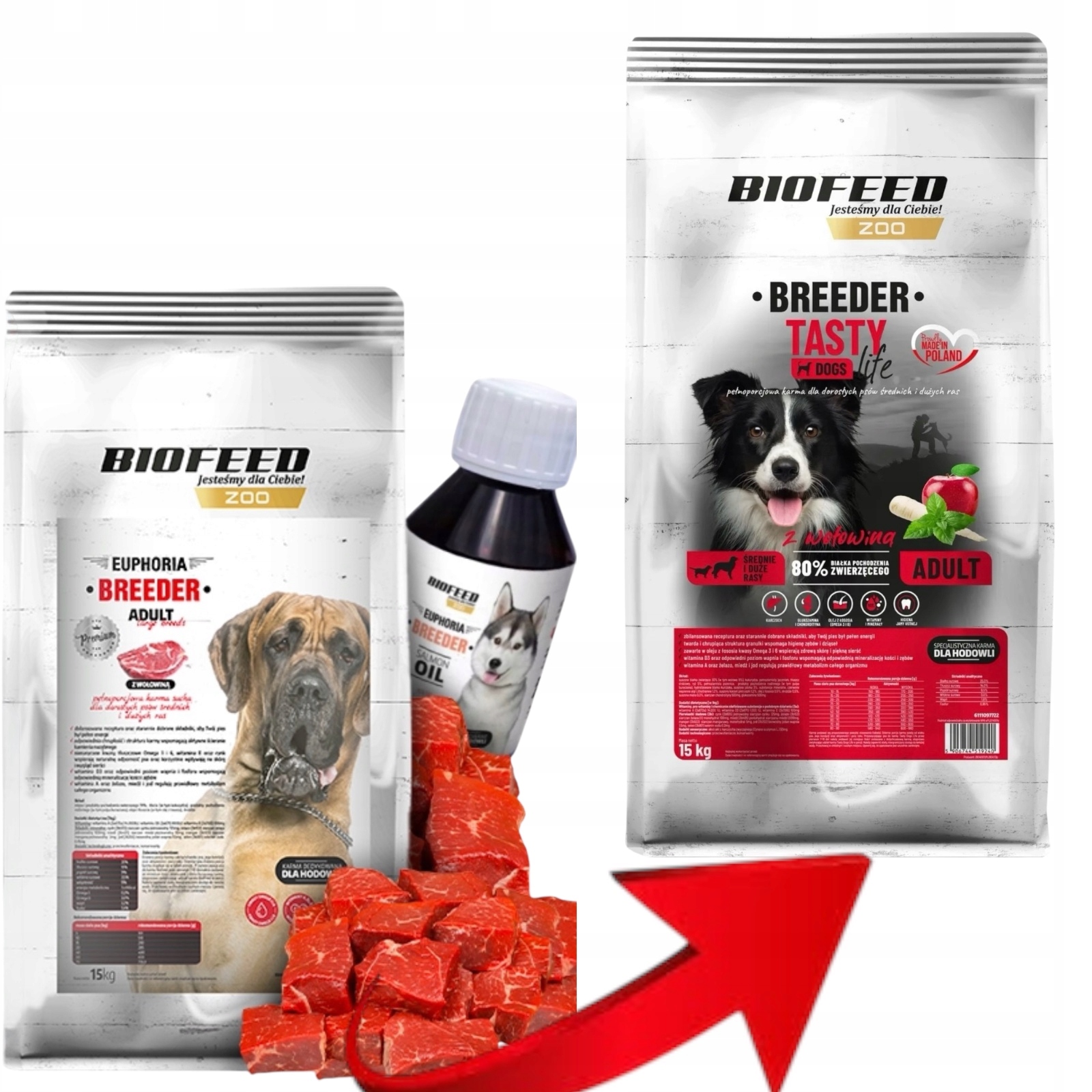 BIOFEED ADULT LARGE Z WOŁOWINĄ 15KG SUCHA SREDNIE I DUZE RASY ...
