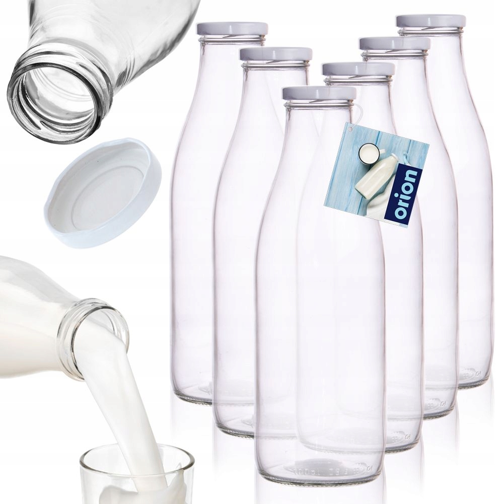 6x Butelka szklana na mleko do mleka soku zakrętka (SET057) • Cena ...