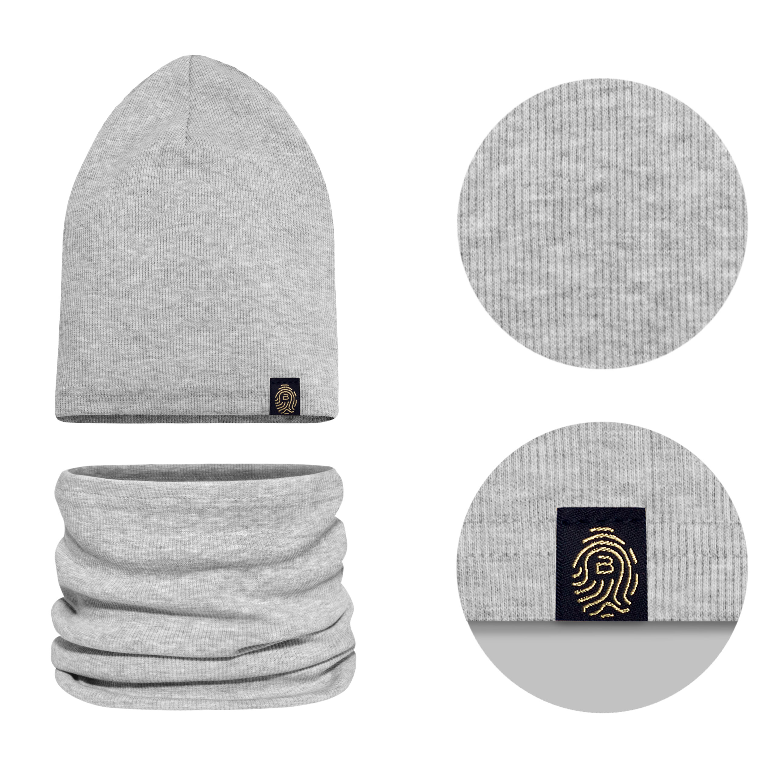 Czapka Komin Komplet Jednowarstwowy Bawełna Prążek 48-56 Szary WIOSNA ...