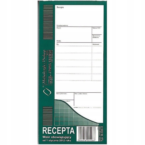DRUK RECEPTY RECEPTA Mz/Pom-31 (5906858005288) • Cena, Opinie • Druki 8326675622 • Allegro