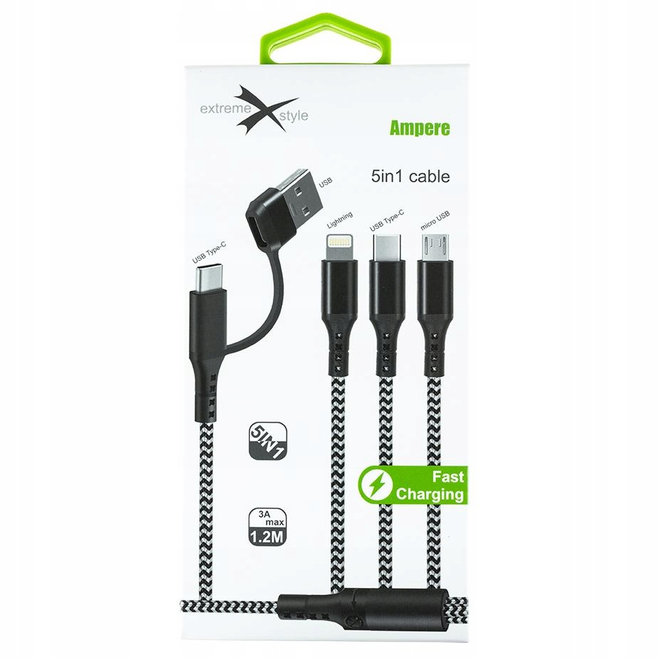 Kabel Extremestyle USB - USB typ C / microUSB / Lightning 1,2 m czarny • Cena, Opinie - Allegro