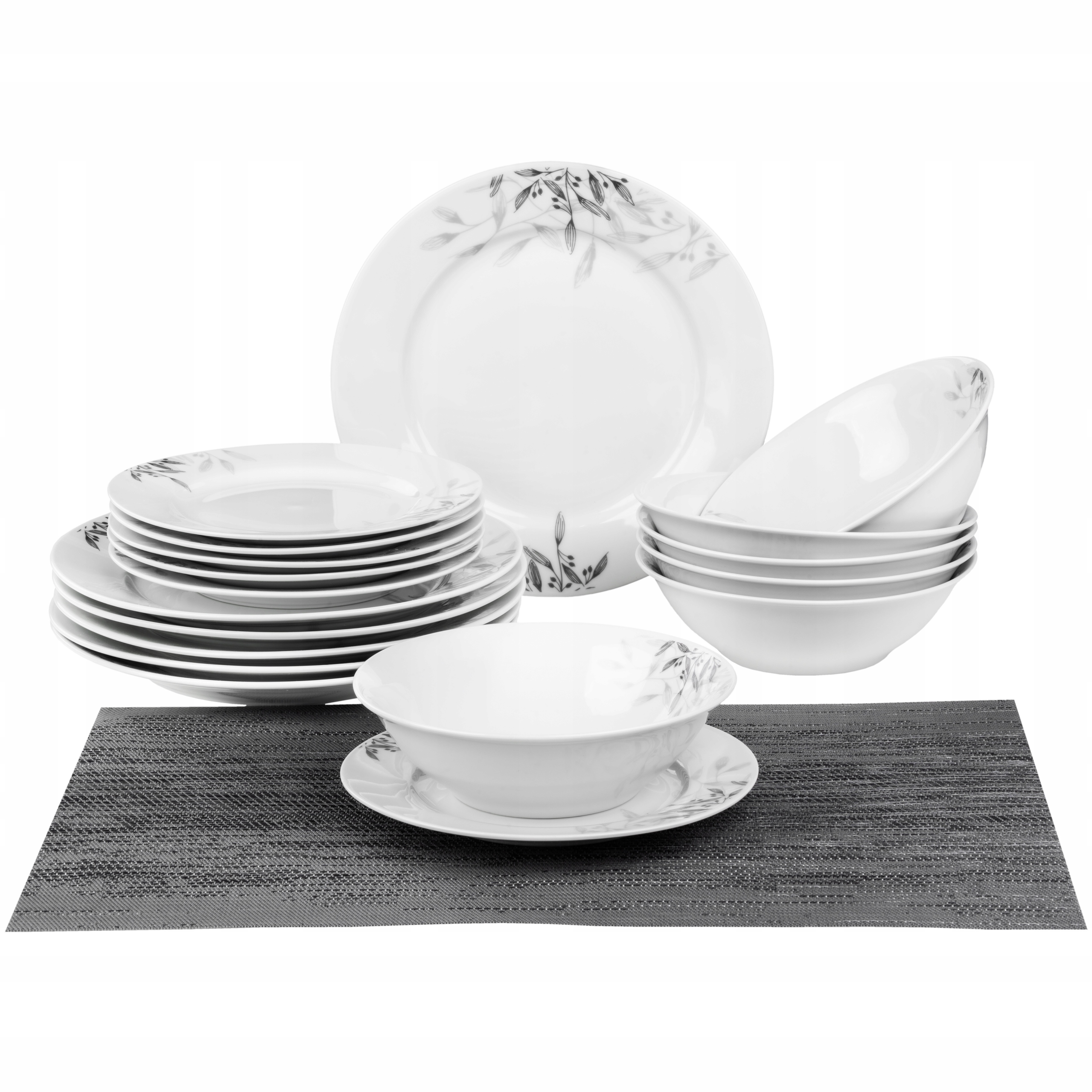 SERWIS OBIADOWY ZESTAW TALERZY KOMPLET NA 6 OSÓB PORCELANOWY CZARNY ...