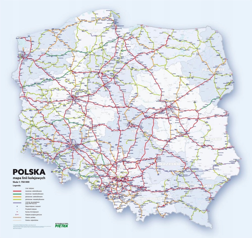 POLSKA MAPA ŚCIENNA KOLEJOWA 1:750 000 LINIE KOLEJOWE Praca zbiorowa - 369.00PLN - Allegro ...