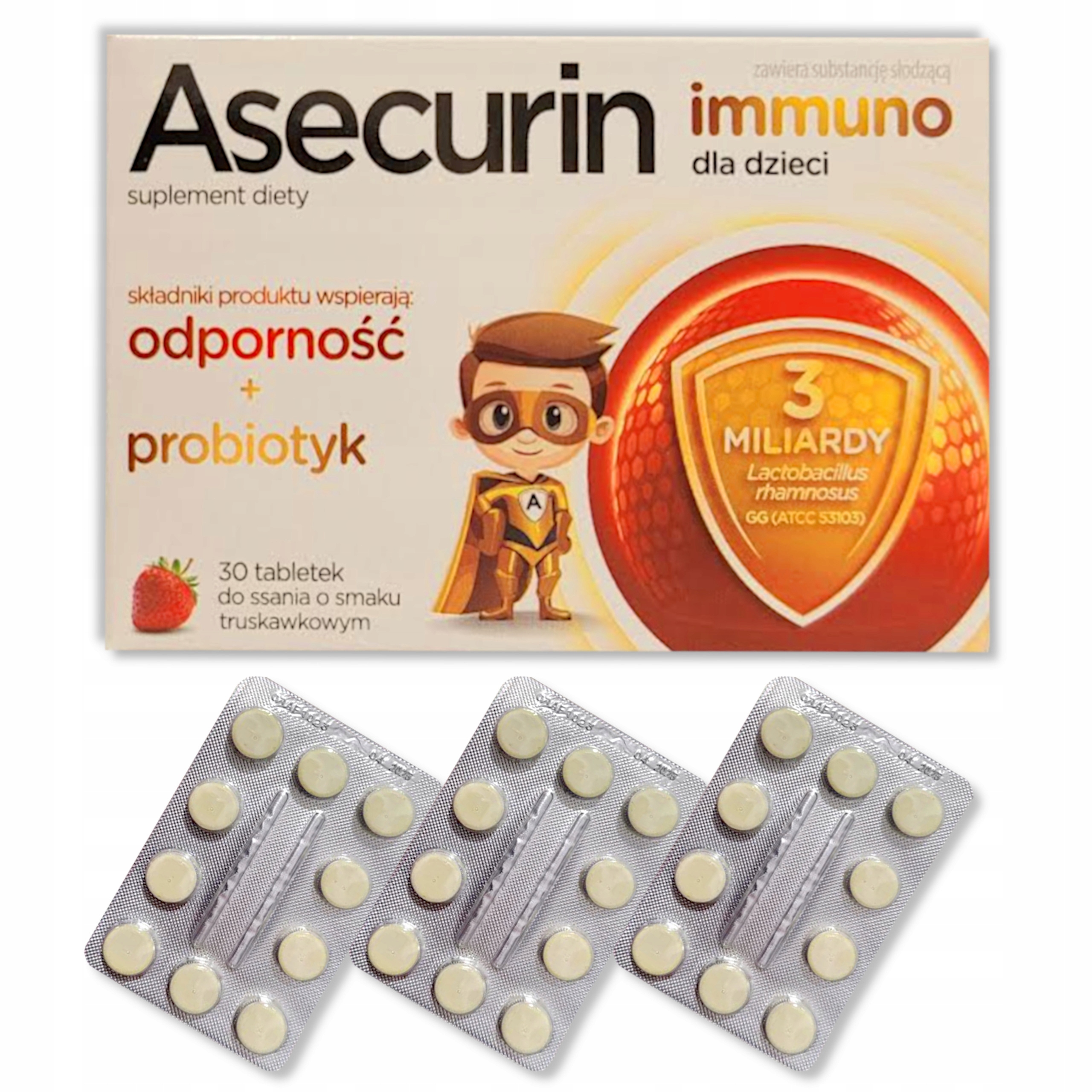 Asecurin Immuno dla dzieci, 30 tabletek Odporność Probiotyk dla dzieci ...