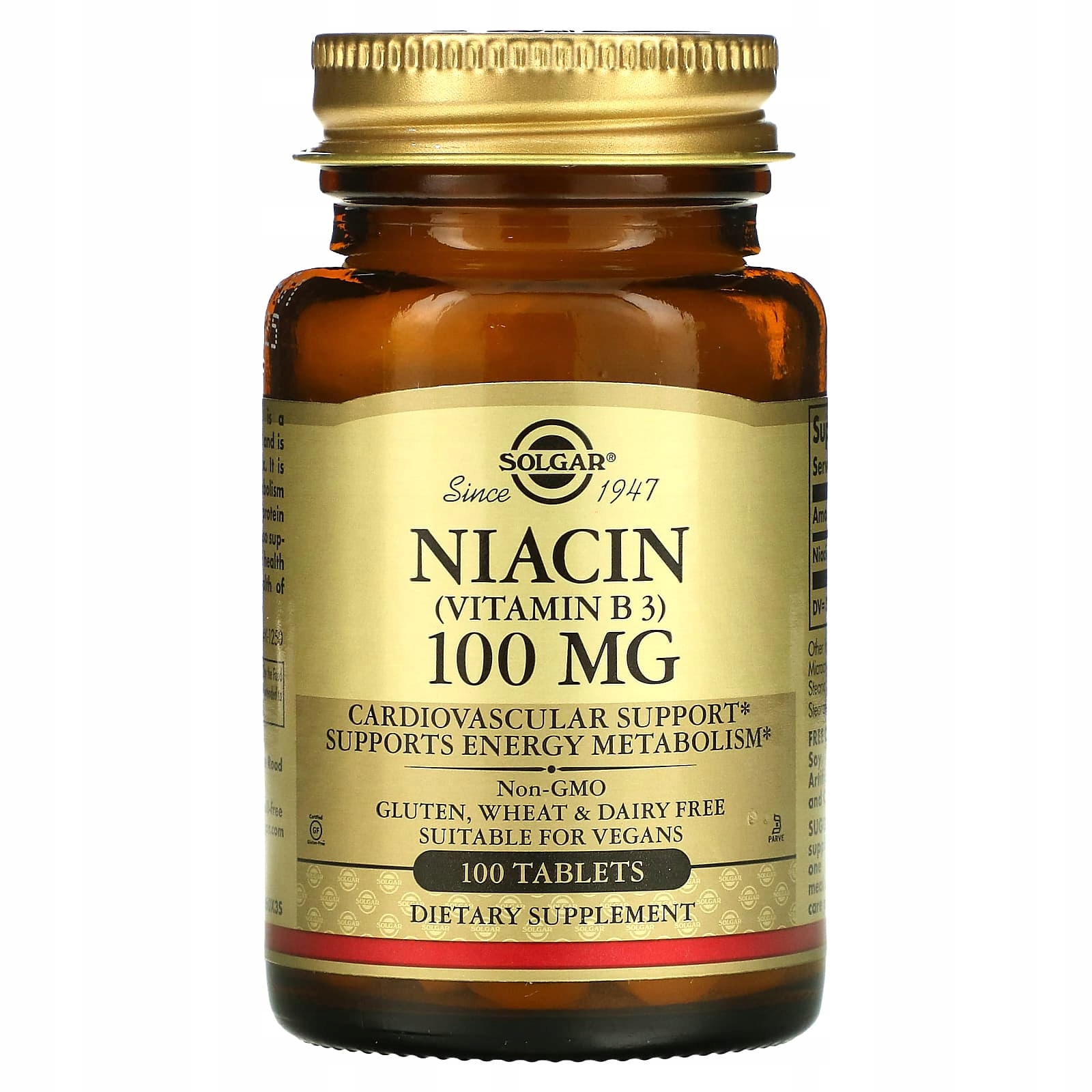 Solgar, Niacyna (Witamina B3), 100 mg, 100 Tabletek (033984018600 ...