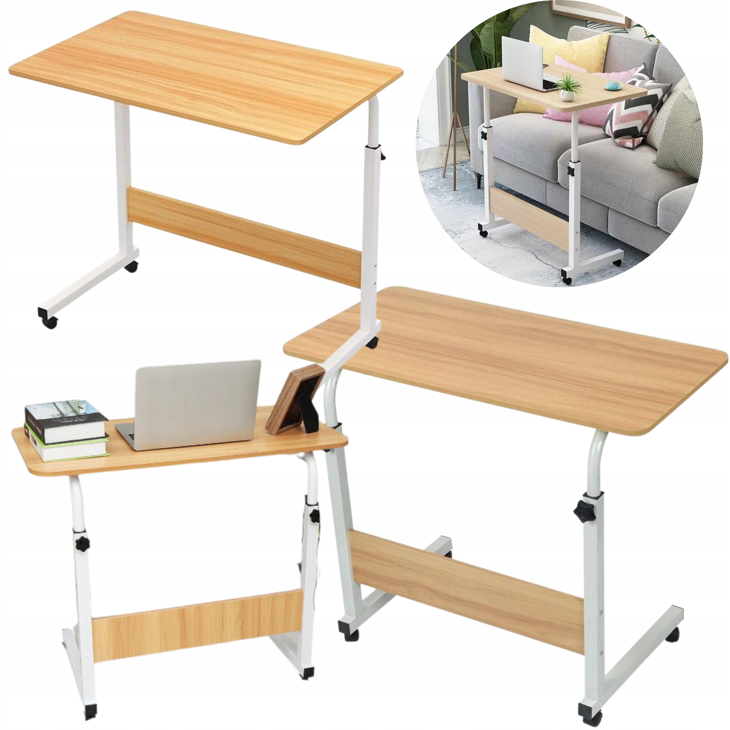 STOLIK POD LAPTOPA NA KÓŁKACH REGULOWANA WYSOKOŚĆ MOBILNY STOLIK BIURKO ...