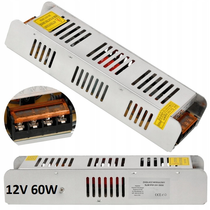 Zasilacz montażowy 12V 5A 60W do LED modułowy IP20 transformator DC (5906228661502) • Cena ...