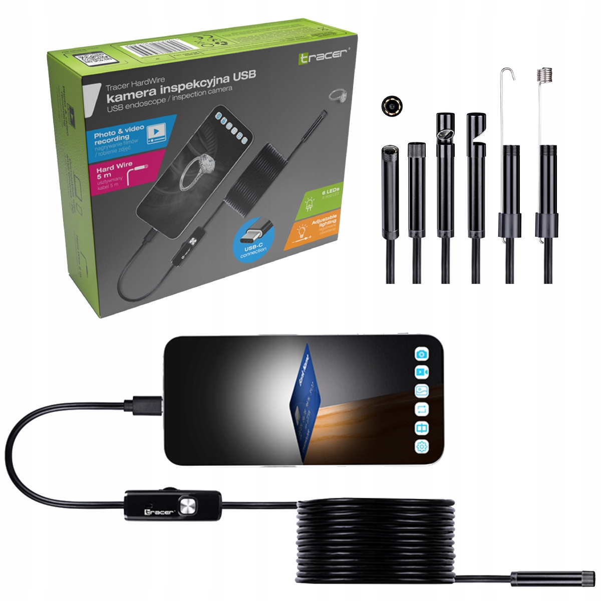 KAMERA KAMERKA INSPEKCYJNA ENDOSKOPOWA ENDOSKOP 5m ANDROID USB-C ...