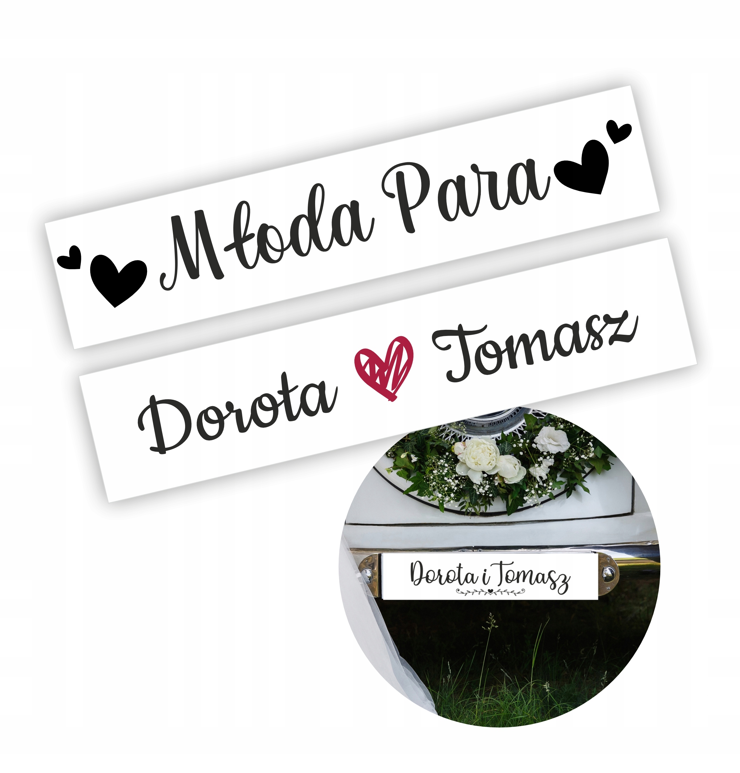 Ślubne TABLICE tablica ślubna na ślub na samochód 2 szt. NIEPRZEMAKALNE ...