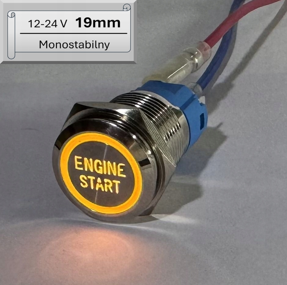 Przycisk podświetlany LED ENGINE START silnika 19 mm 12V 24V Biały Mo ...