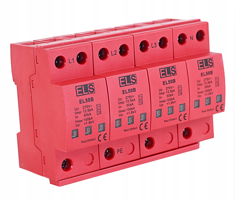 Ogranicznik przepięć ochronnik T1 klasa II B 4P 50/100kA 12,5kA (EL50B ...