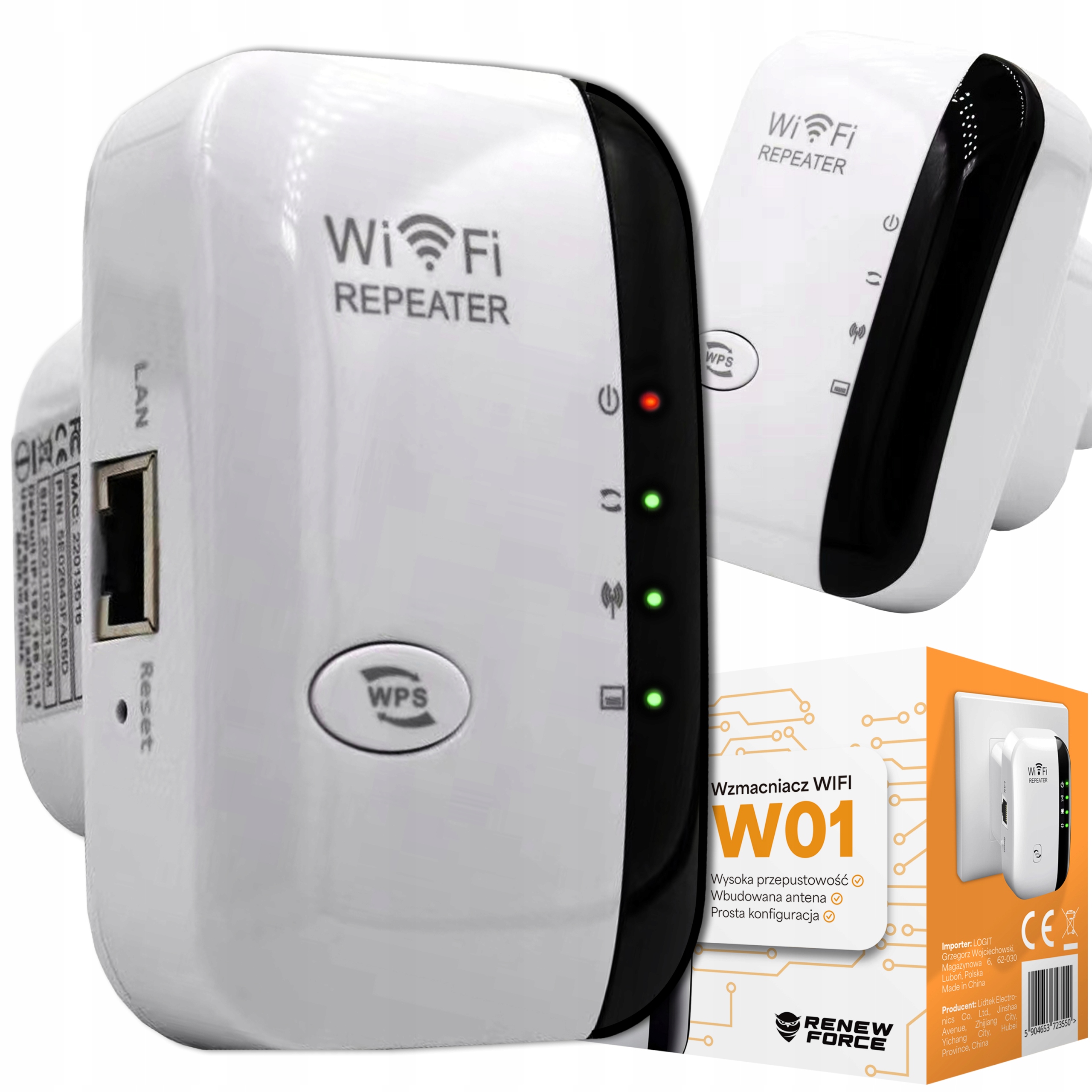 Zesilovač signálu Wi-Fi Renew Force W01-White 300 Mb/s 2,4 GHz - Allegro