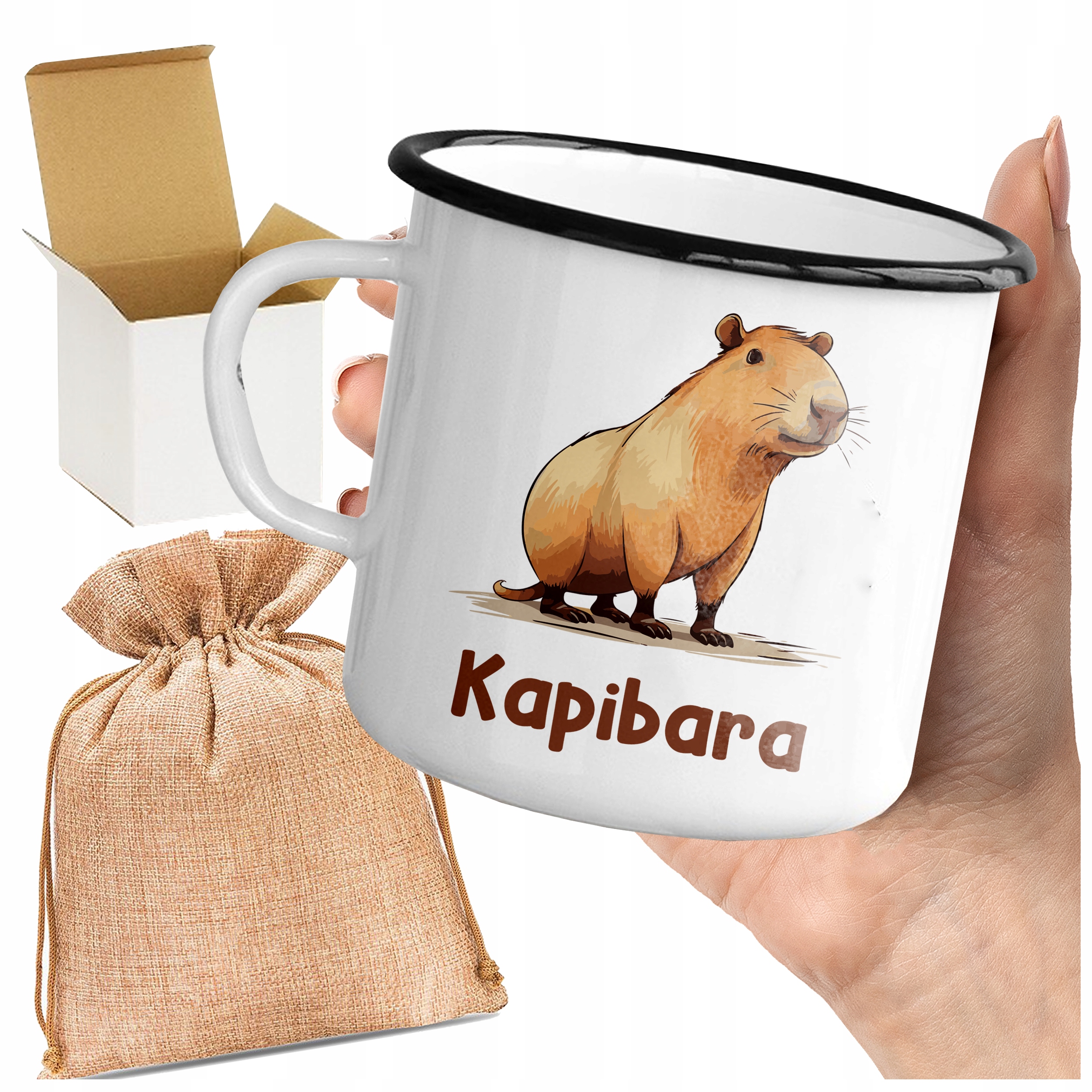 HRNČEK_EMALINOVANÝ S POTLAČOU KAPIBARA ZVIERATKO CAPYBARA CAPY KAPI POTLAČ - Allegro