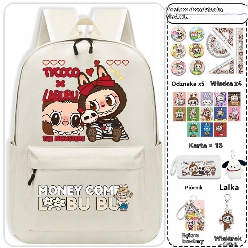 NAGY A4 ISKOLATÁSKA LABUBU ISKOLATÁSKA VÍZÁLLÓ USB SZÍNEK MINTÁK za 8385.00HUF-ért - Allegro