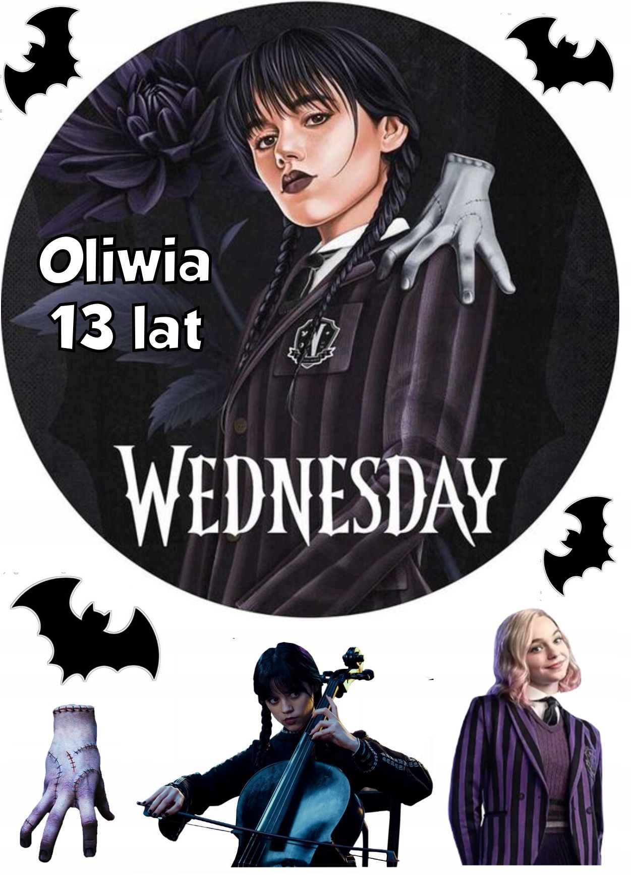 OPŁATEK waflowy na tort WEDNESDAY postacie + napis 13337408876 - Allegro.pl