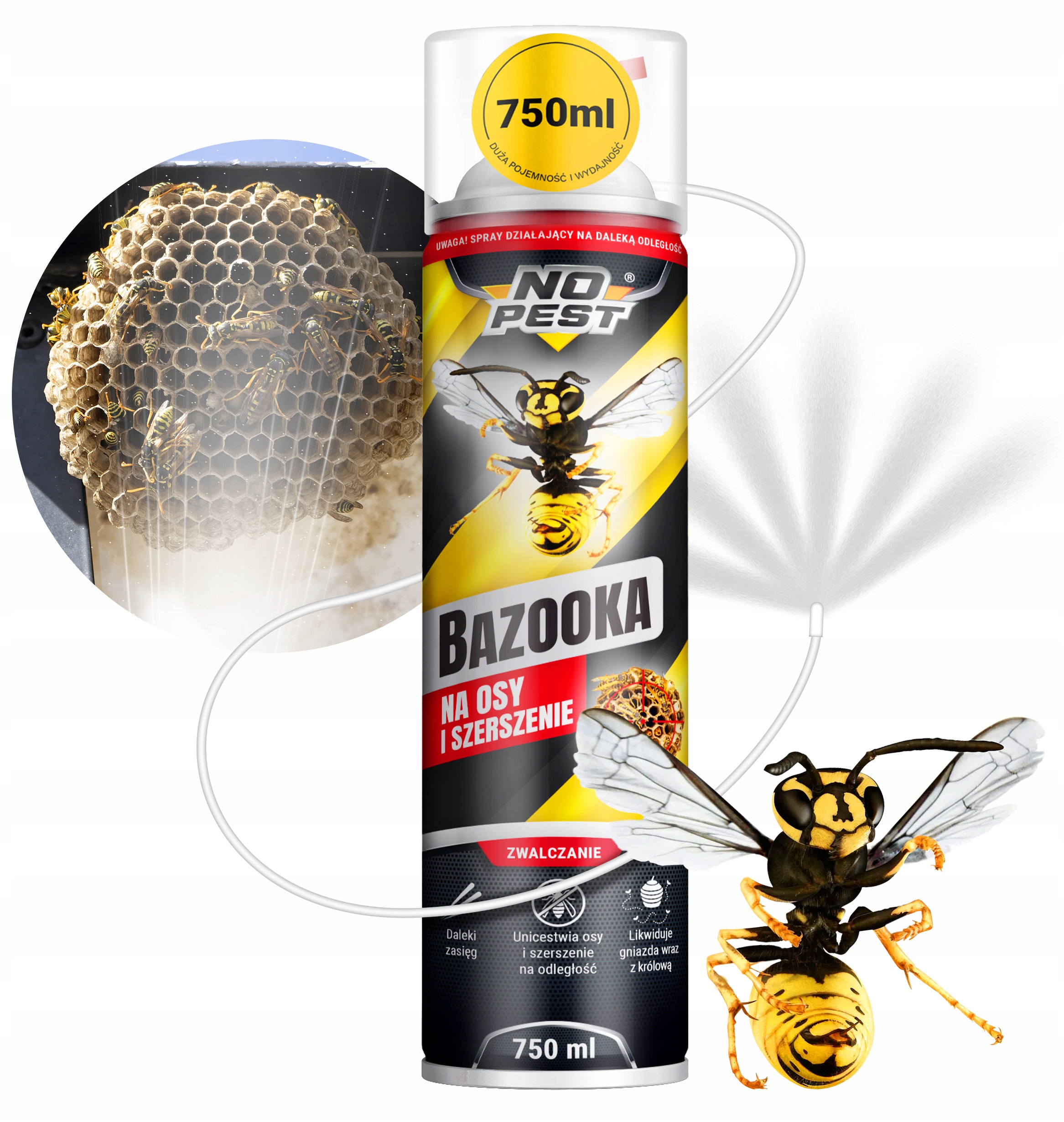 ŚRODEK SPRAY PREPARAT OPRYSK NA SZERSZENIE OSY OWADY BAZOOKA NO PEST ...