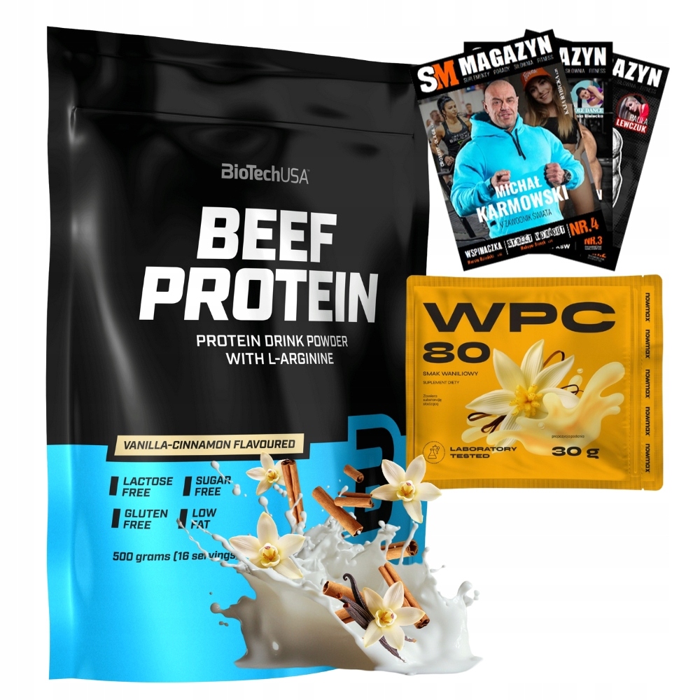 BIOTECH BEEF PROTEIN 500 G WHEY BIAŁKO WOŁOWE BCAA ODŻYWKA + nowmax WPC80 - 5999076223794 ...