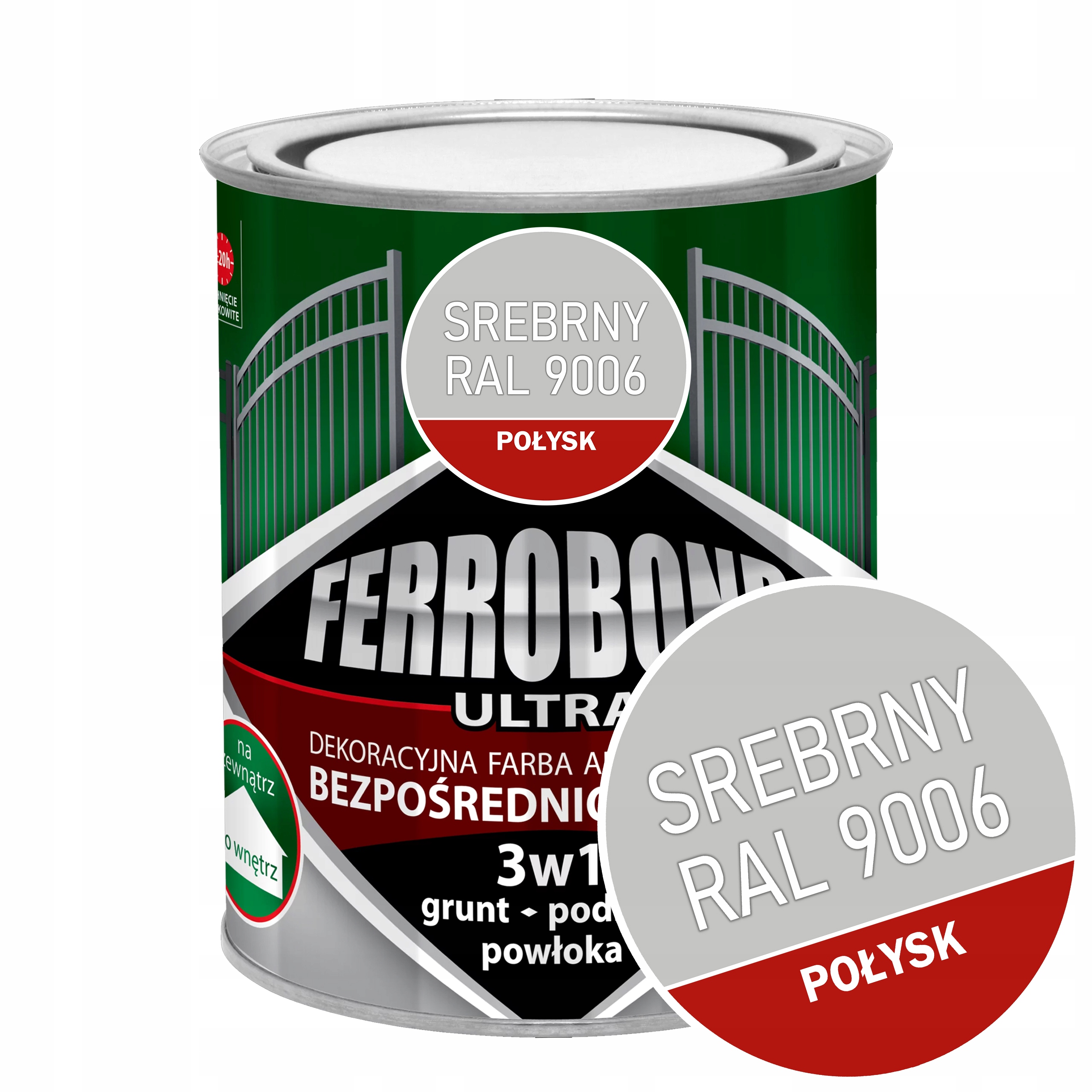 Farba do Metalu Żeliwa na Rdzę SREBRNY POŁYSK RAL 9006 0,7L Ferrobond ... Farba do Metalu Żeliwa na Rdzę SREBRNY POŁYSK RAL 9006 0,7L Ferrobond ...