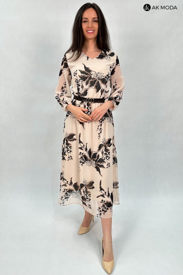 AK MODA POLSKA BEŻOWA KOKTAJLOWA SUKIENKA MIDI KOMUNIA CHRZEST WESELE R ...