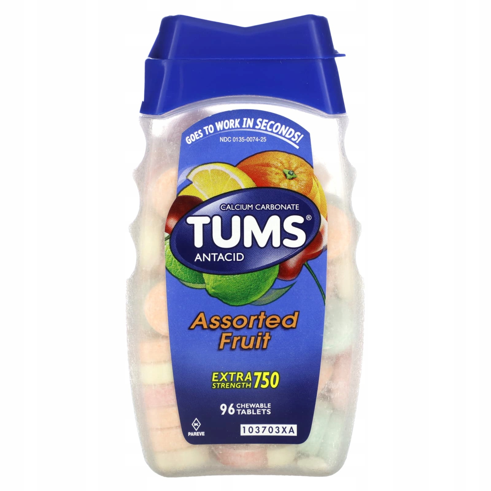 Tums, Extra Strength Antacid, Assorted Fruit, 96 Chewable Tablets ...