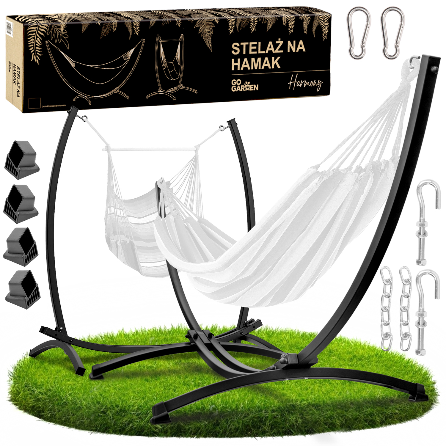 STELAŻ HAMAKA HUŚTAWKI STOJAK OGRODOWY METALOWY CZARNY 2w1 DWUOSOBOWY ...