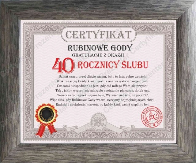 Certyfikat z okazji 30 ROCZNICY ŚLUBU • Cena, Opinie • Zabawne gadżety ...
