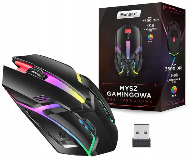 MYSZKA GAMINGOWA MYSZ DLA GRACZY BEZPRZEWODOWA KOMPUTEROWA LED RGB 3600 DPI - Sklep, Opinie ...