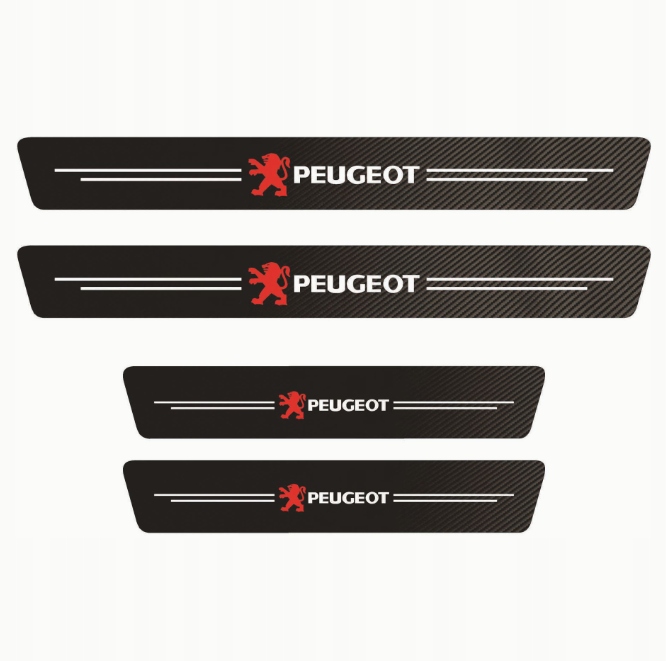 Karbonowe naklejki ochronne na progi z Logo PEUGEOT 4 sztuki ...