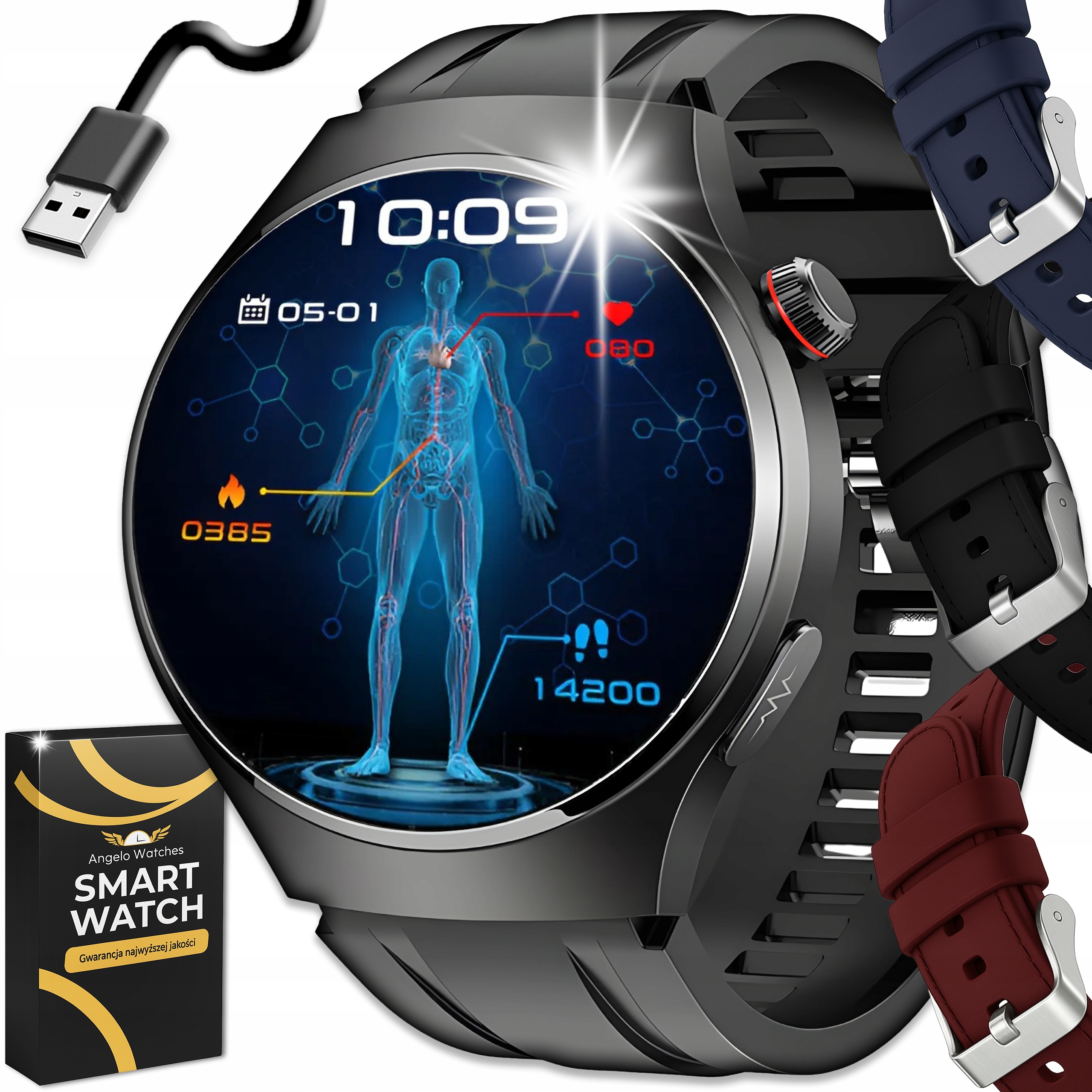 SMARTWATCH ZEGAREK MĘSKI KARDIOWATCH EKG CIŚNIENIE HRV BPM MENU PL ...
