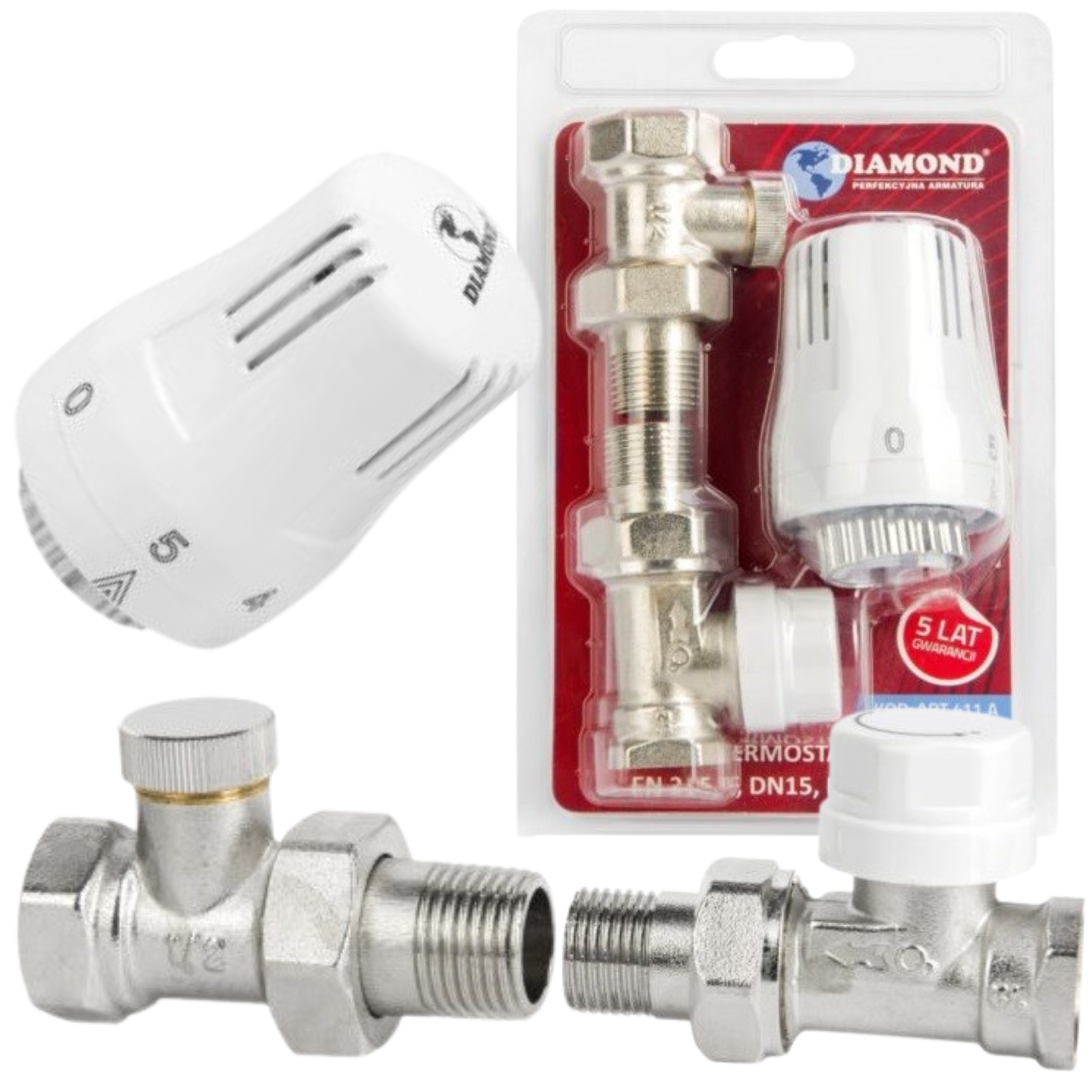 ZESTAW TERMOSTATYCZNY PROSTY 1/2 ZAWORY DO GRZEJNIKA + GŁOWICA ...
