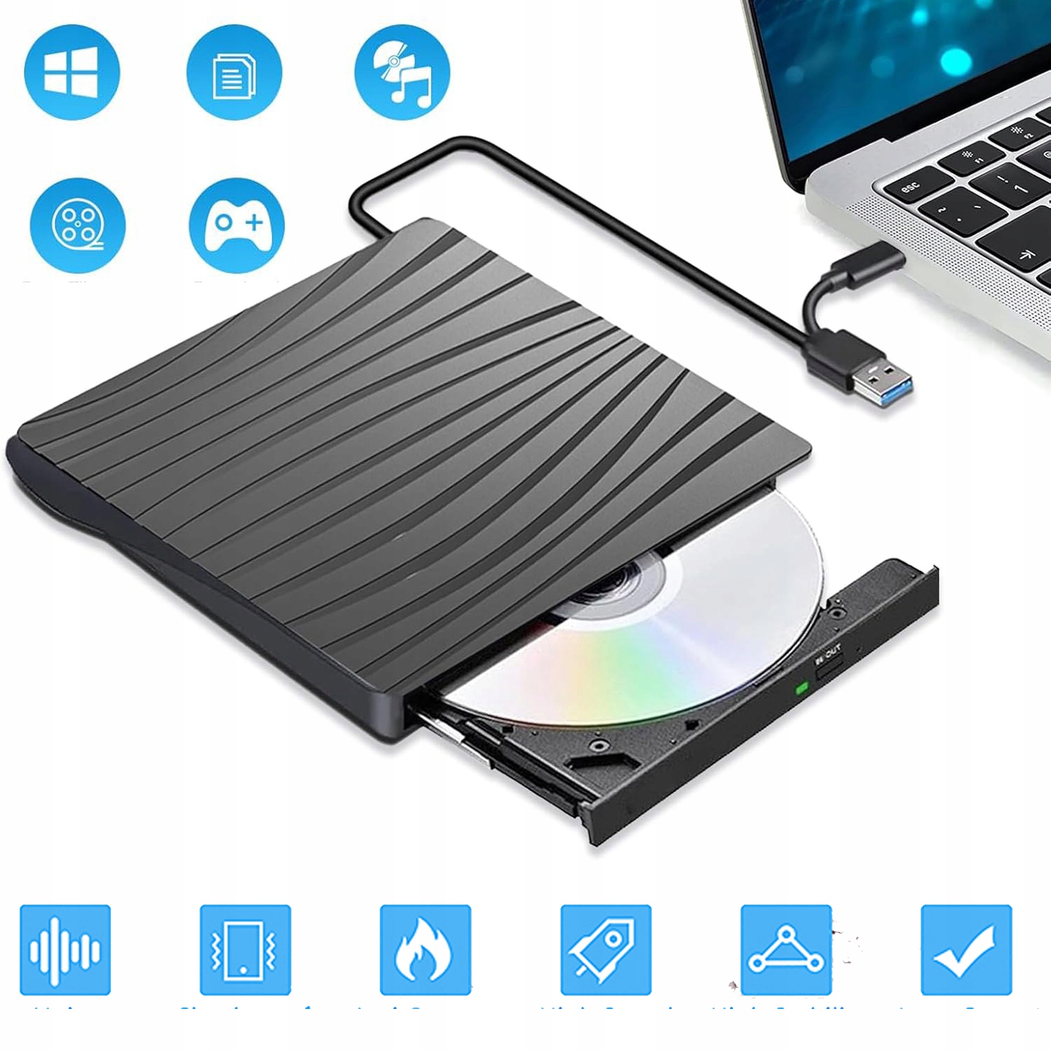 Przenośny napęd zewnętrzna nagrywarka DVD USB 3.0 USB-C - Sklep, Opinie, Cena w Allegro