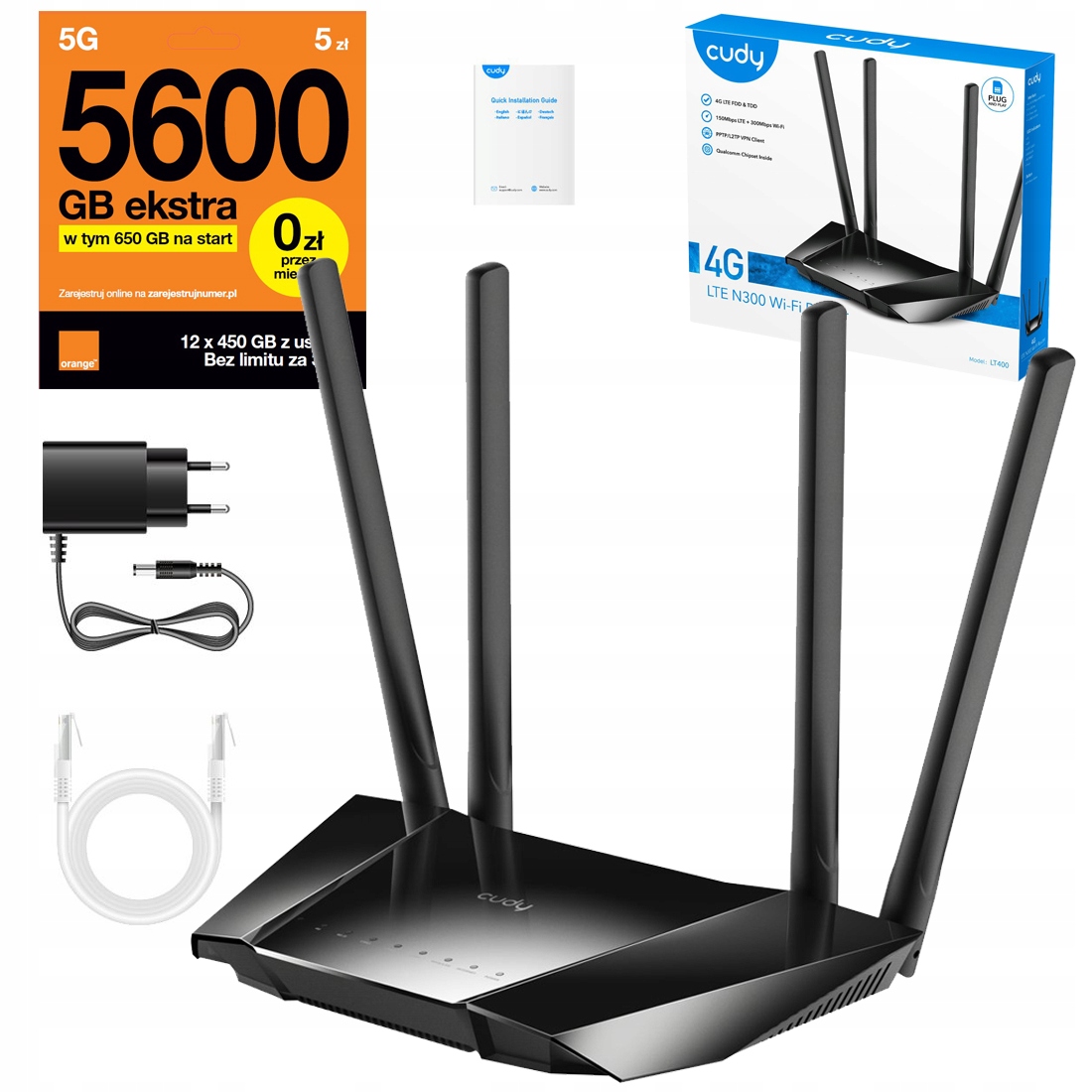 SZYBKI ROUTER NA KARTĘ SIM CUDY LT400 LTE 4G 300Mbps RUTER DO DOMU Wi ...