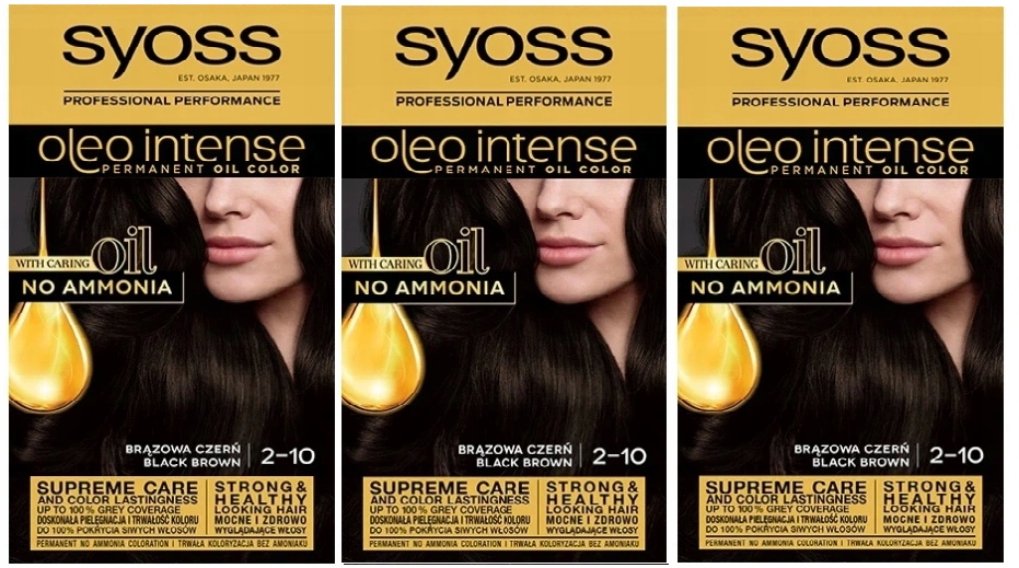 Syoss Oleo Intense farba do włosów bez amoniaku 2-10 Brązowa Czerń x 3 ...