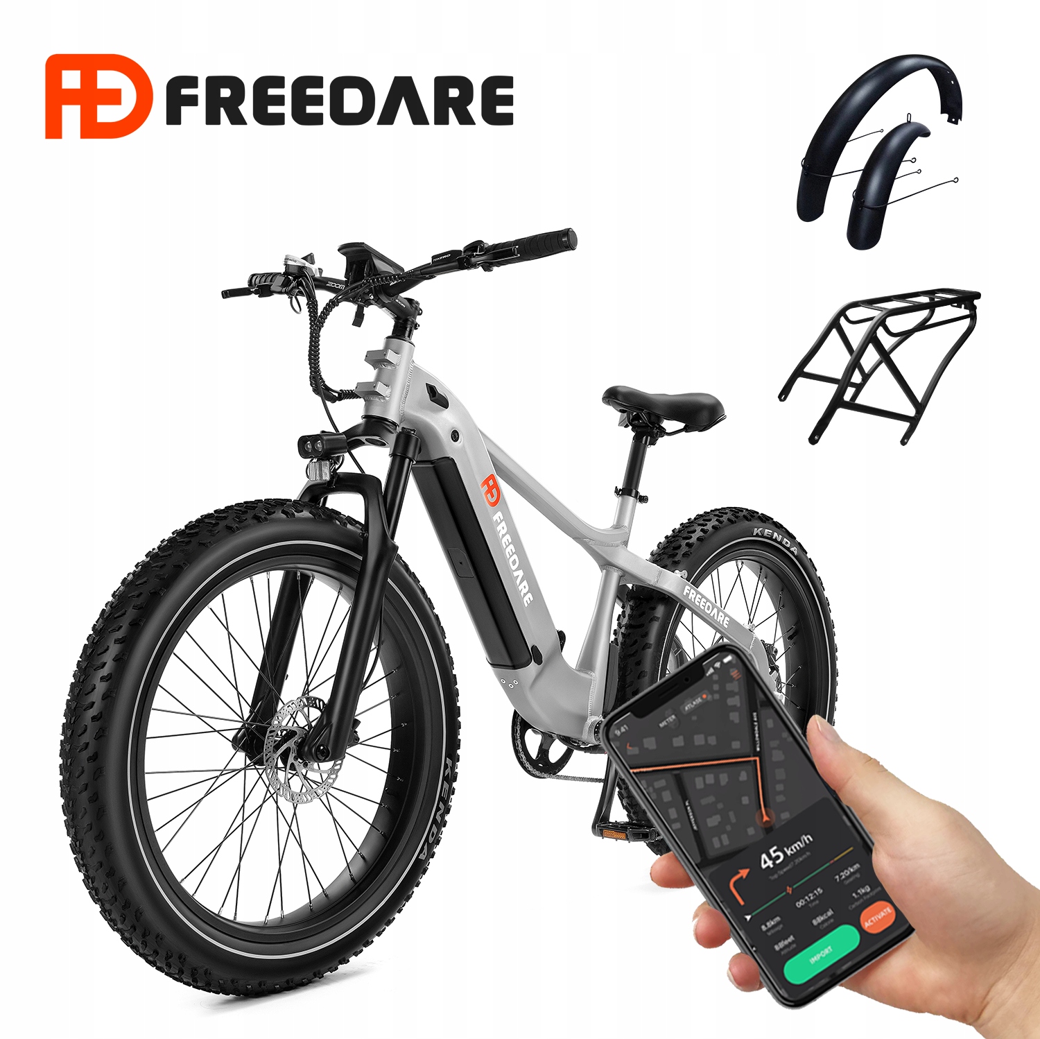 FREEDARE Smart Electric Bike 26'' Fat Tire E rower 48V 20Ah 150KM MTB ...