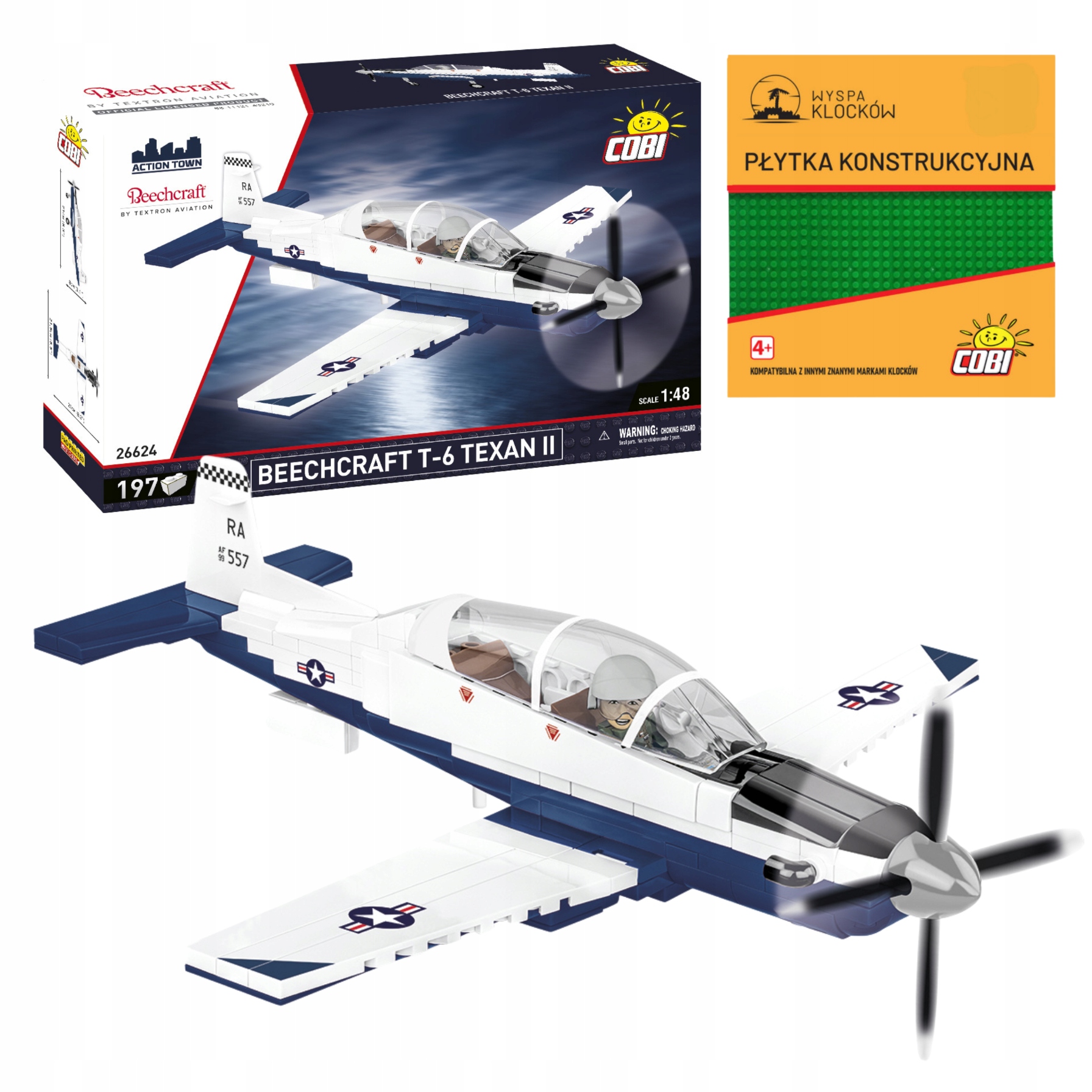 KLOCKI COBI 26624 Samolot T-6 TEXAN II BEECHCRAFT 197 El. + PŁYTKA ...
