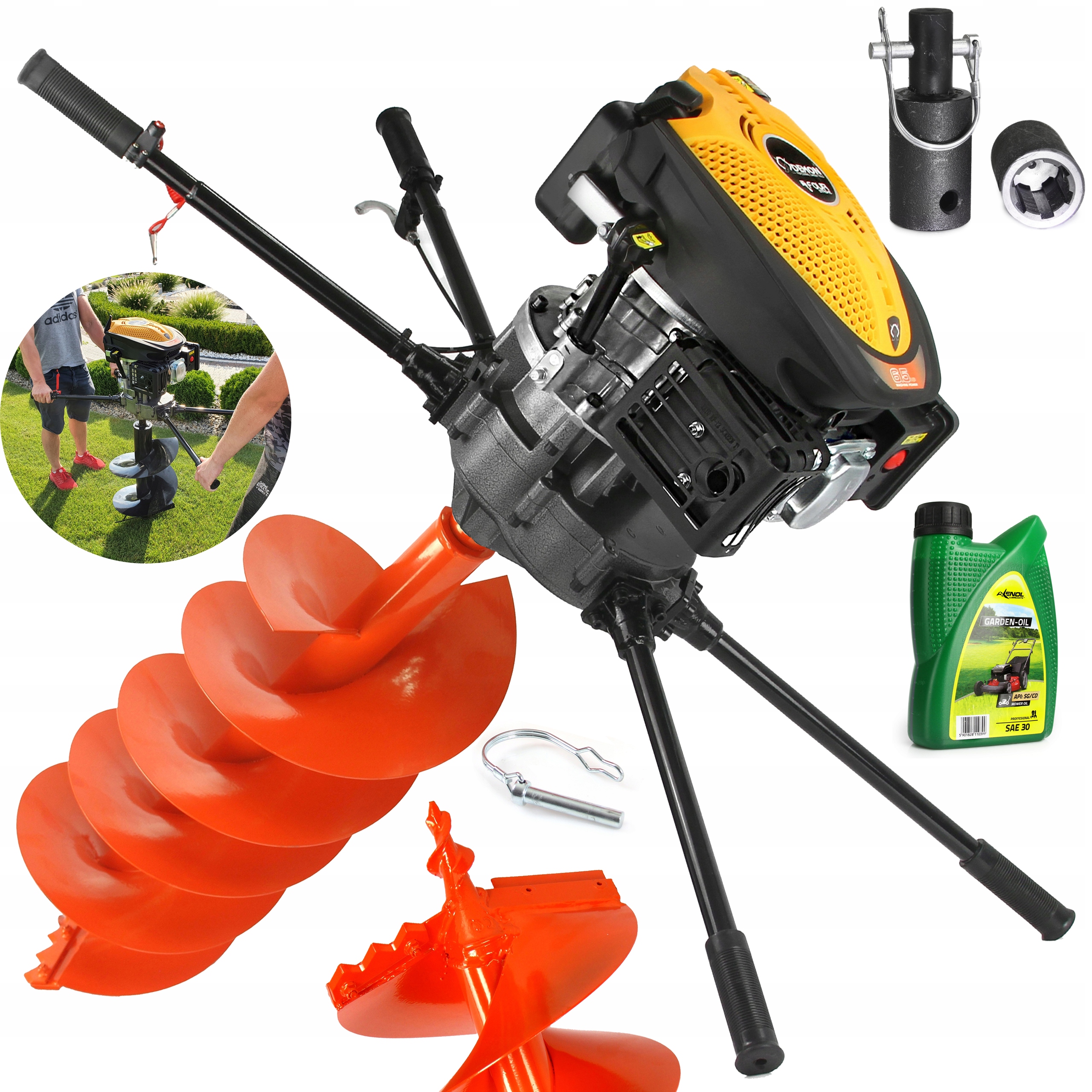 ŚWIDER SPALINOWY do ziemi 4-suw WIERTNICA GLEBOWA DEMON + WIERTŁO + adapter (5901969118063 ...