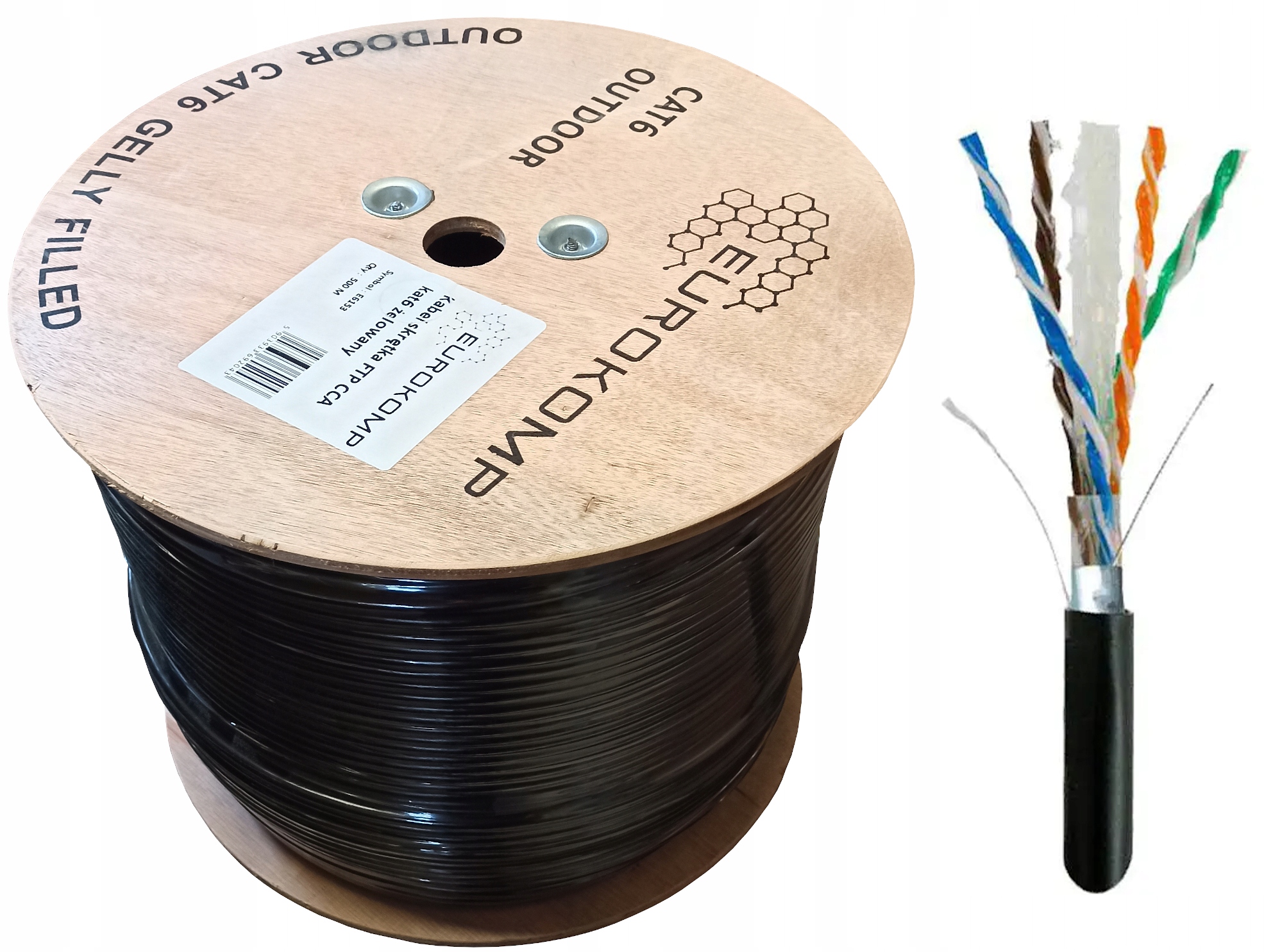 KABEL PRZEWÓD SKRĘTKA FTP ZEWNĘTRZNY ŻELOWANY RJ45 kat6 100m E6173 ...