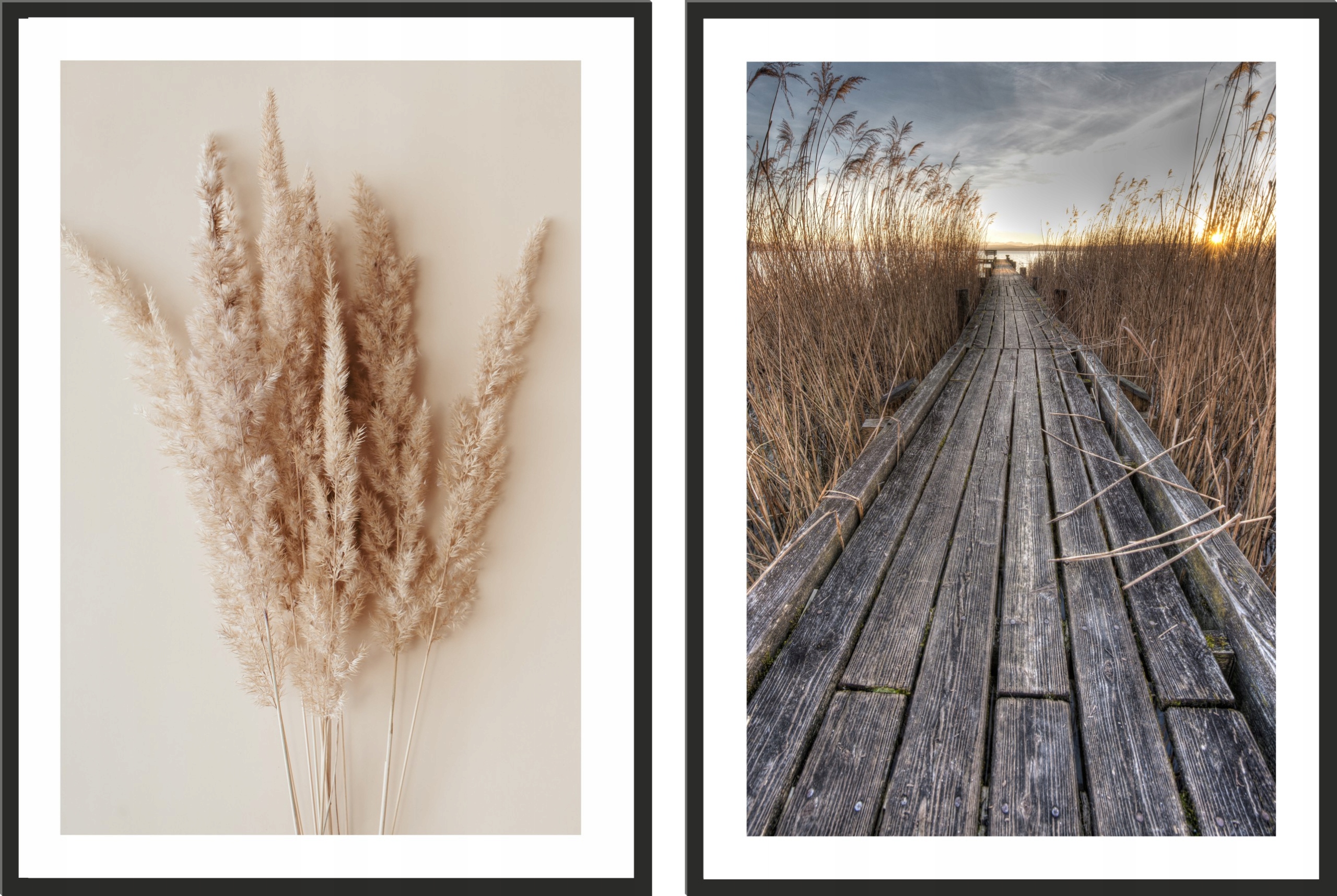 OBRAZ plakát diptych 60x40 boho suchá tráva most za 167.00CZK - Allegro