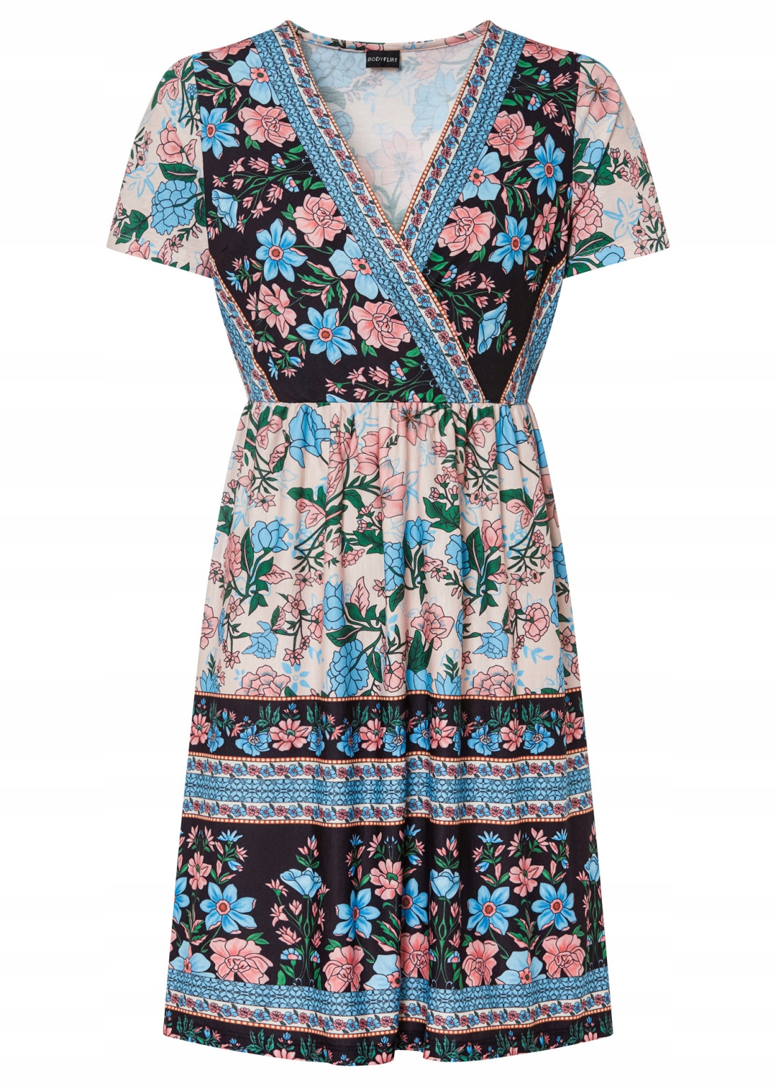 BPC KOBIECA SUKIENKA Z NADRUKIEM I KOPERTOWYM DEKOLTEM EX8 40 • Cena ...