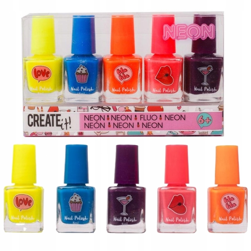 CREATE IT! ZESTAW NEONOWE LAKIERY DO PAZNOKCI 5PAK 14337746164 - Allegro.pl