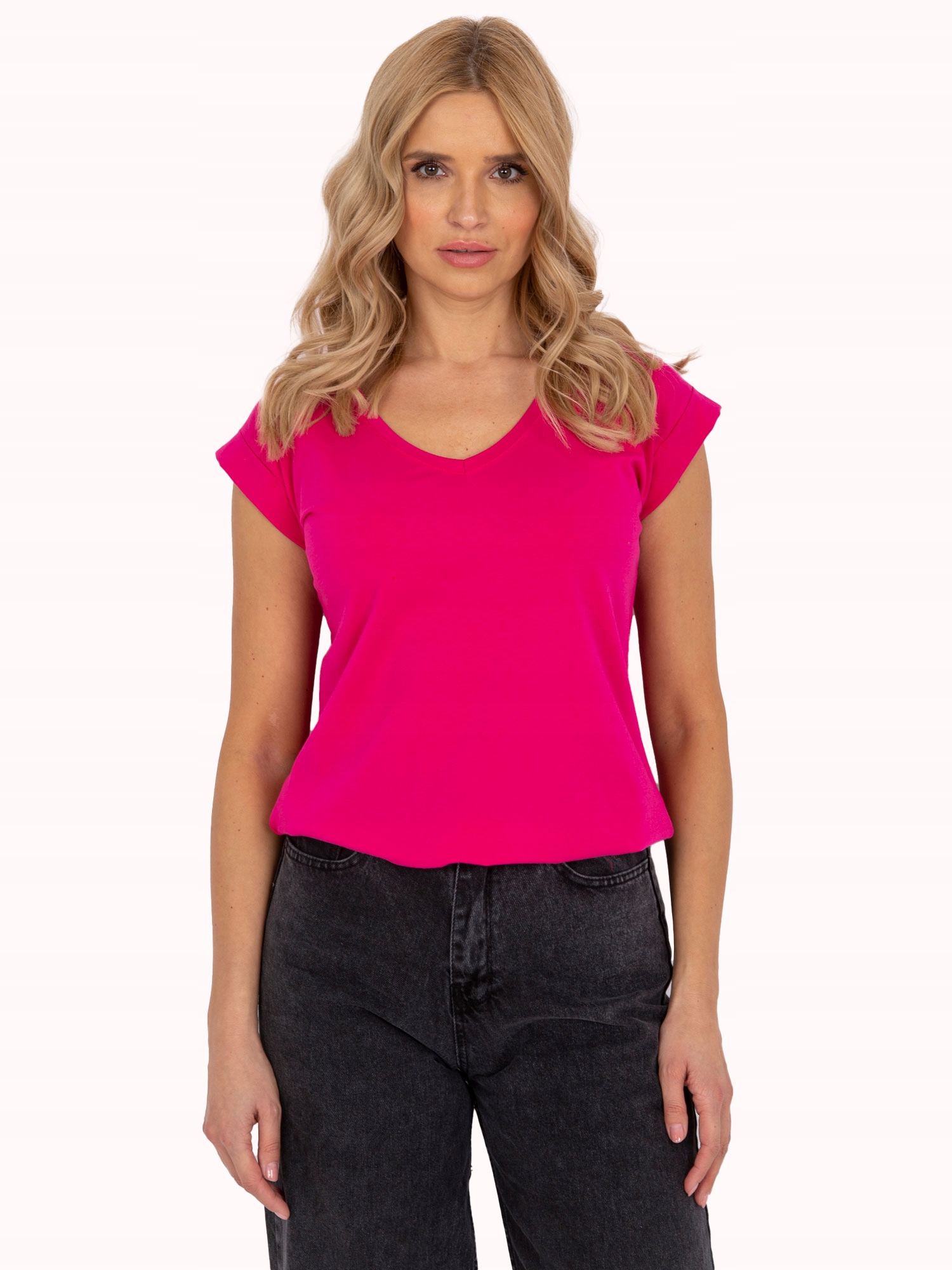 KOSZULKA DAMSKA T-SHIRT basic z dekoltem w serek bawełniana • Cena, Opinie • T-shirty ...