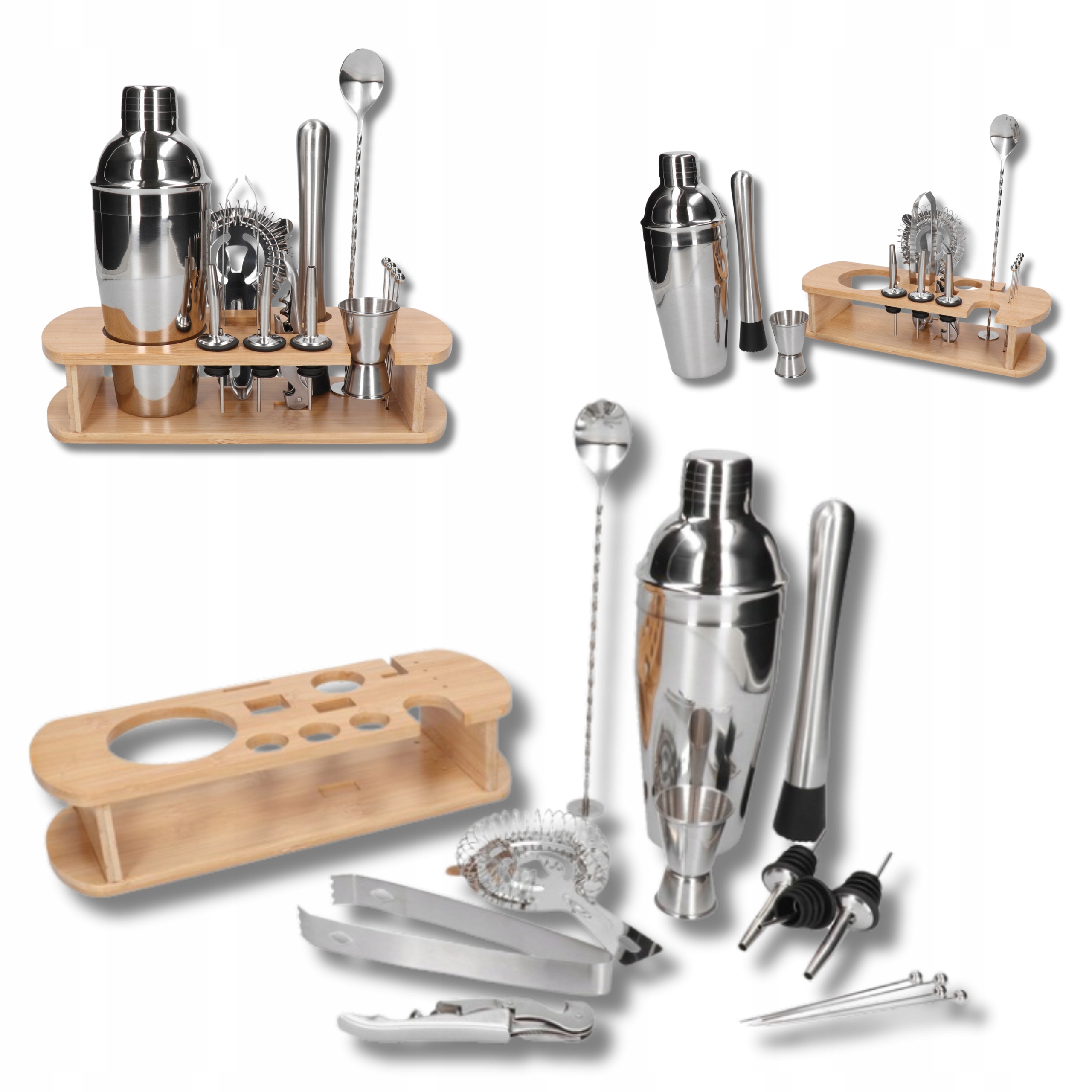 Profesjonalny Zestaw Barmański do Drinków 15el. z Podstawką Srebrny ...