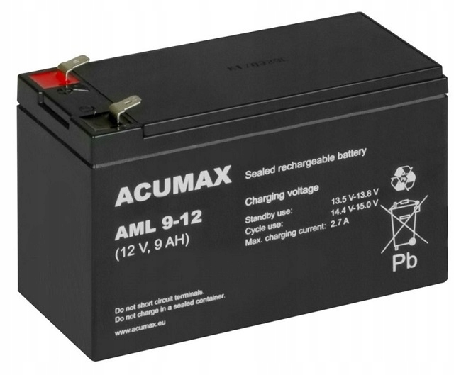 AKUMULATOR BATERIA AGM VRLA ACUMAX AML 12V 9Ah F2 T2 Faston 250 APC RBC ...