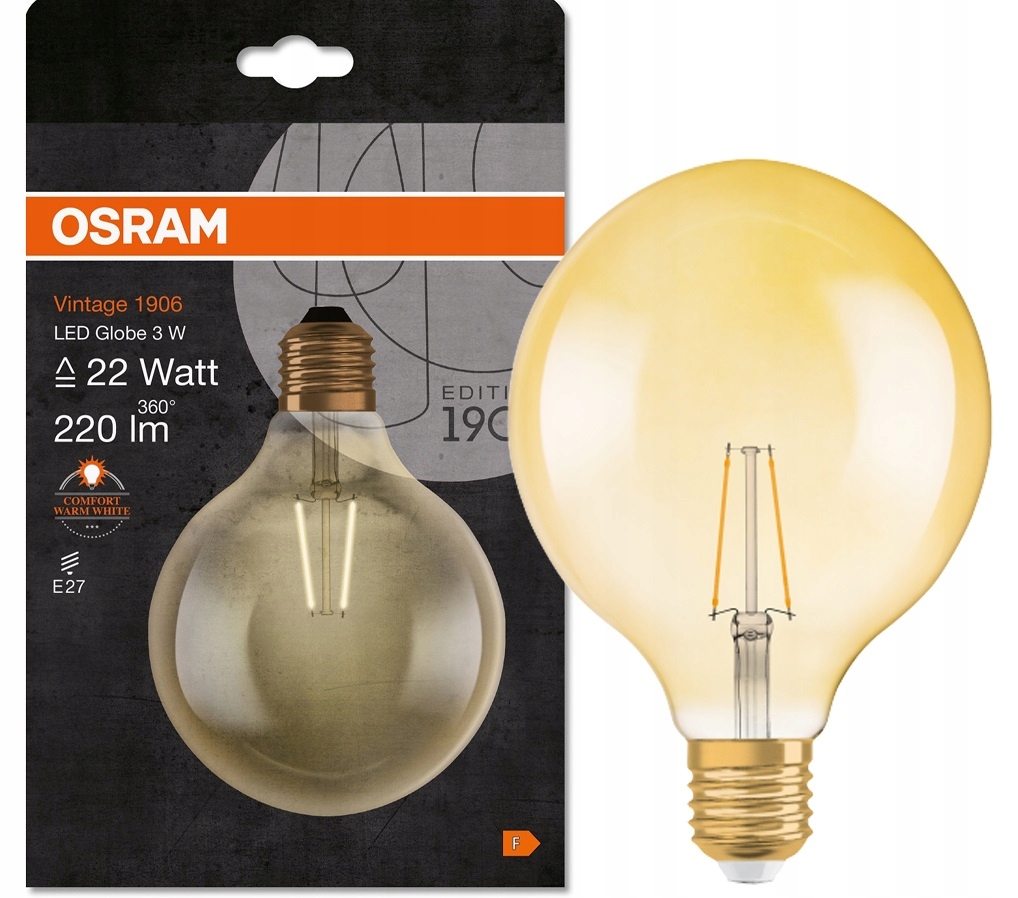 OSRAM LED VINTAGE ozdobna kula 3W = 22W E27 2400K (8980) • Cena, Opinie • Źródła światła ...